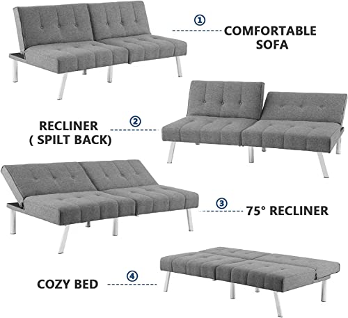 HOMEFLA Sofa Bed, Convertible Sofa with Sturdy Frame, Adjustable Sleeper Sofa for Living Room, Bedroom, Lounge, Dorm or Office Reception Room, 36" D x 65" W x 32" H, Grey