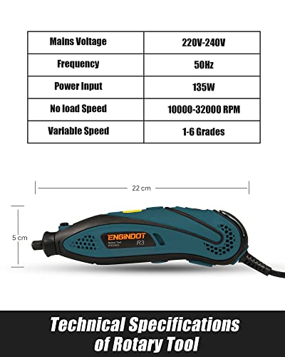 ENGINDOT Rotary Tool Kit with Keyless Chuck Flex Shaft, 6 Variable Speed, 10000-32000 RPM, Carrying Case for Cutting, Engraving, Drilling, Sanding, Polishing, DIY Crafts - Blue