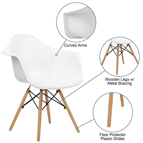 GOTMINSI Set of 4 Dining Chairs,Mid-Century Modern Dining Room Plastic Chairs, Outdoor Side Chairs with Wood Legs for Kitchen, White