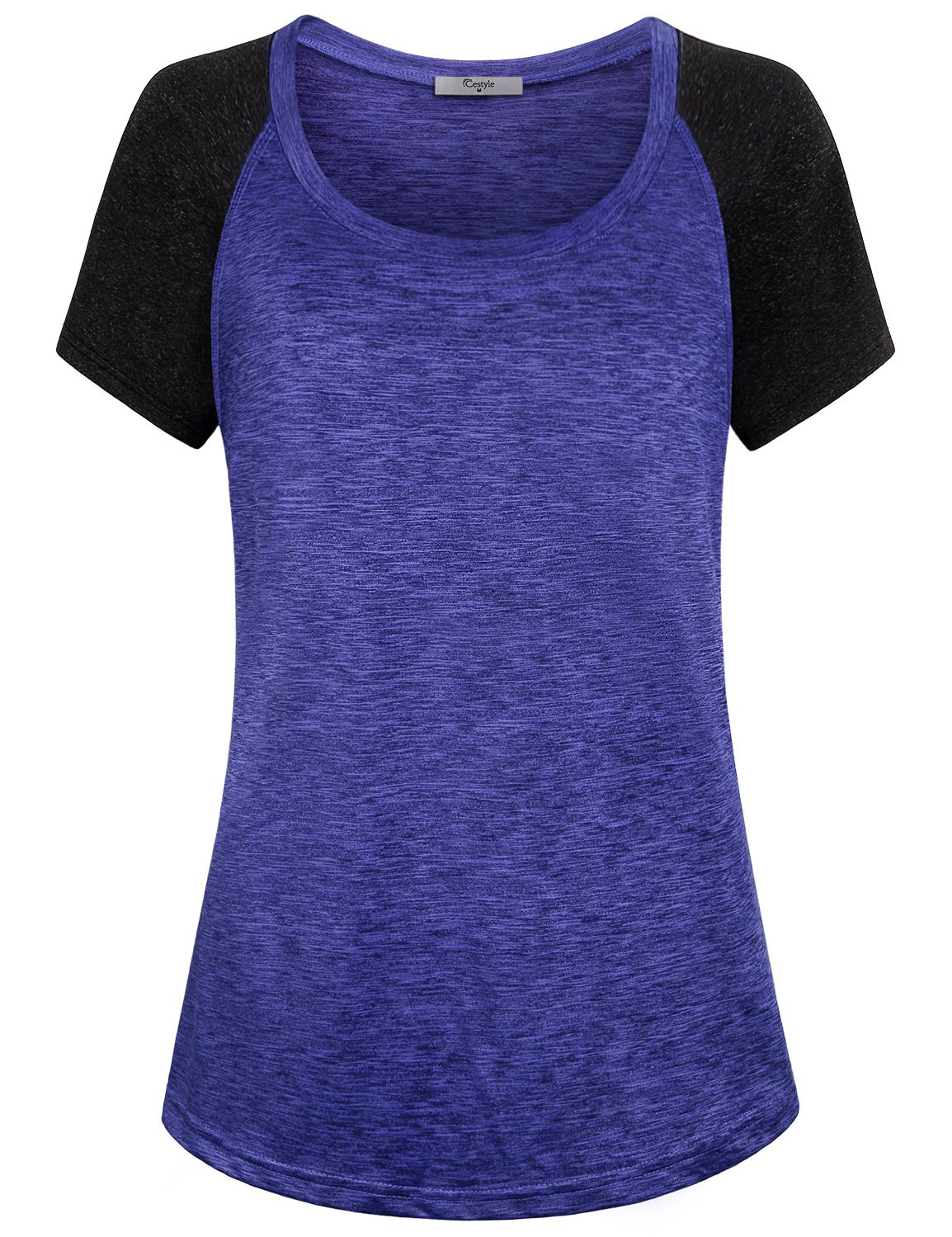 Cestyle Exercise Tops Women, Juniors Workout Clothes Raglan Short Sleeve Crew Neck Slimming Comfortable Good Elastic Activewear Hiking Pilates Shirts Dark Grey Large