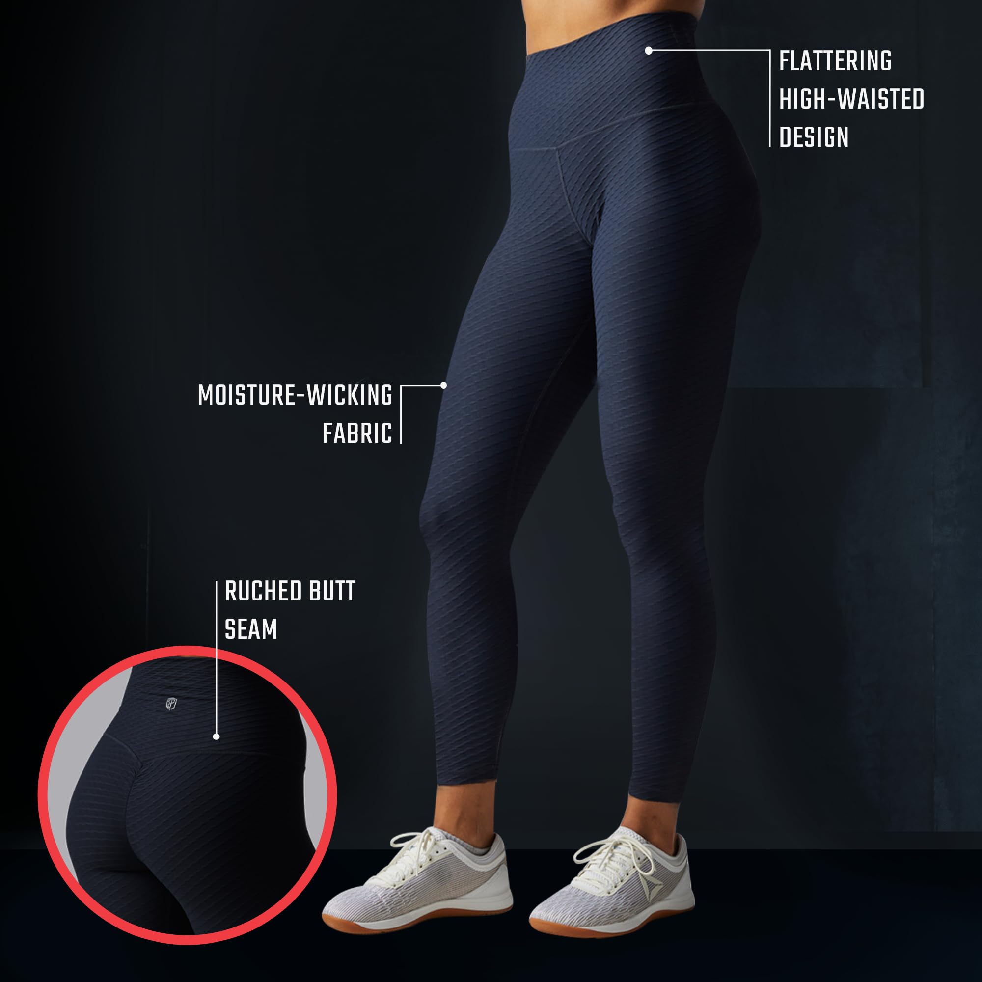 Born Primitive Paragon High-Waisted Workout Leggings for Women (XL, Navy Blue) - Form-Fitting Athletic Yoga Pants & Womens Gym Leggings with Textured Patterned Design for Maximum Flexibility