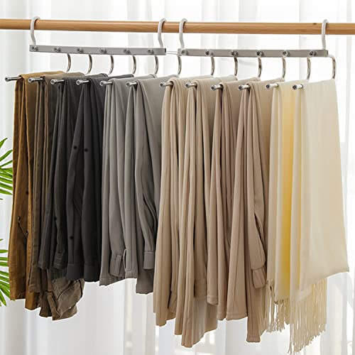 Pants Hangers Space Saving | Lerkumey Non-Slip Clothes Hangers | Multifunctional Clothes Pants Hangers Closet Storage Organizer | 6 Layered Pants Rack Organizer for Scarf Jeans Trousers(Grey)