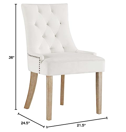 Modway Pose Tufted Performance Velvet Upholstered Dining Chair with Nailhead Trim in Ivory