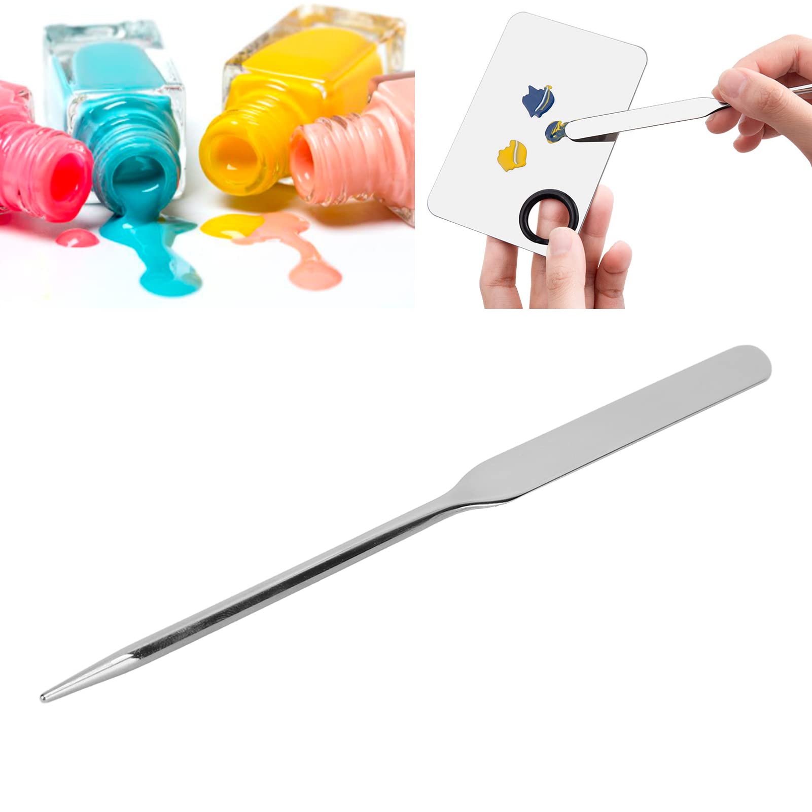 Dioche Stainless Steel Makeup Spatula, Liquid Spatula, Ergonomic Nail Art Makeup Stirring Rod, proof Beauty Spatula, for Makeup Artist