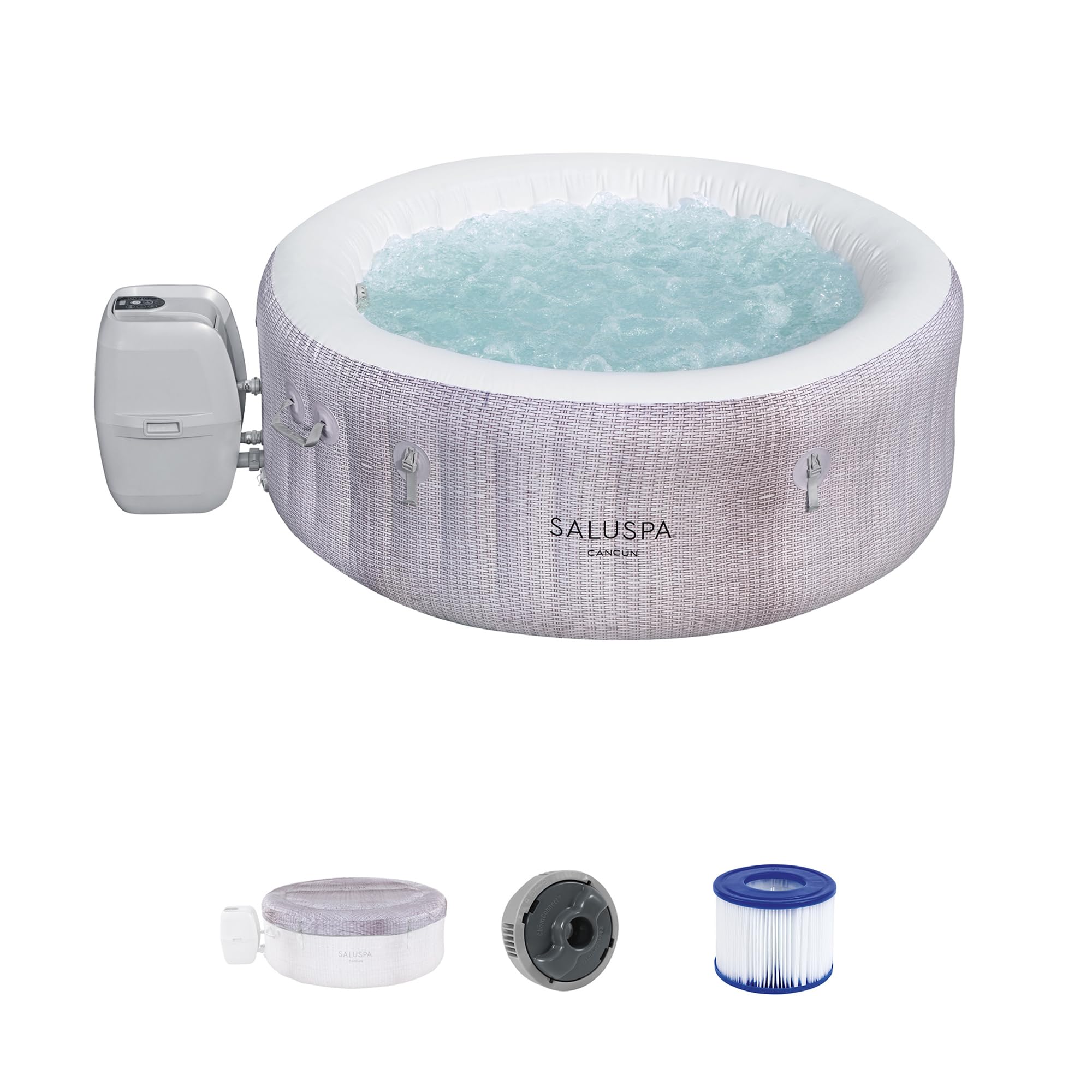 Bestway SaluSpa Cancun 71" x 26" Inflatable Hot Tub Round Portable Outdoor Spa with 120 AirJets and EnergySense Energy Saving Cover, Grey