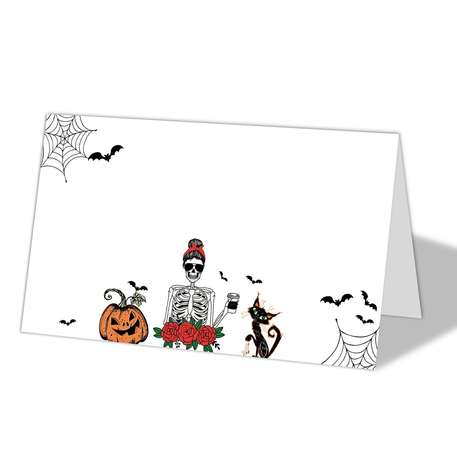 Halloween Table Place Cards, Editable Name Place Cards, 25 Pack Buffet Food Tent Labels, Double Design Name Cards, Halloween Thanksgiving Party Decorations, Easy Folding for Dinner Party - L524