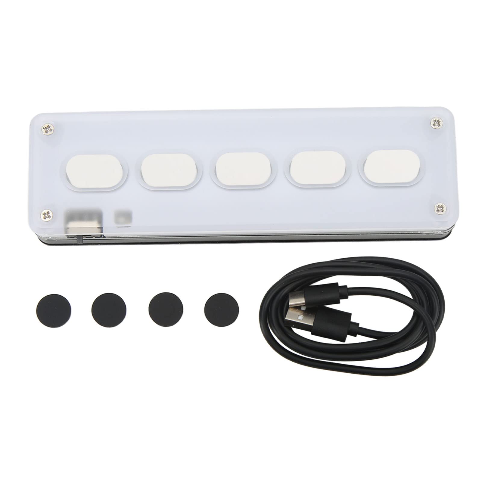 Dioche USB Mini 5 Key Keypad Mechanical Gaming Keyboard, One Handed Mechanical Gaming Keyboard Multifunction White for PC Computer Desktop