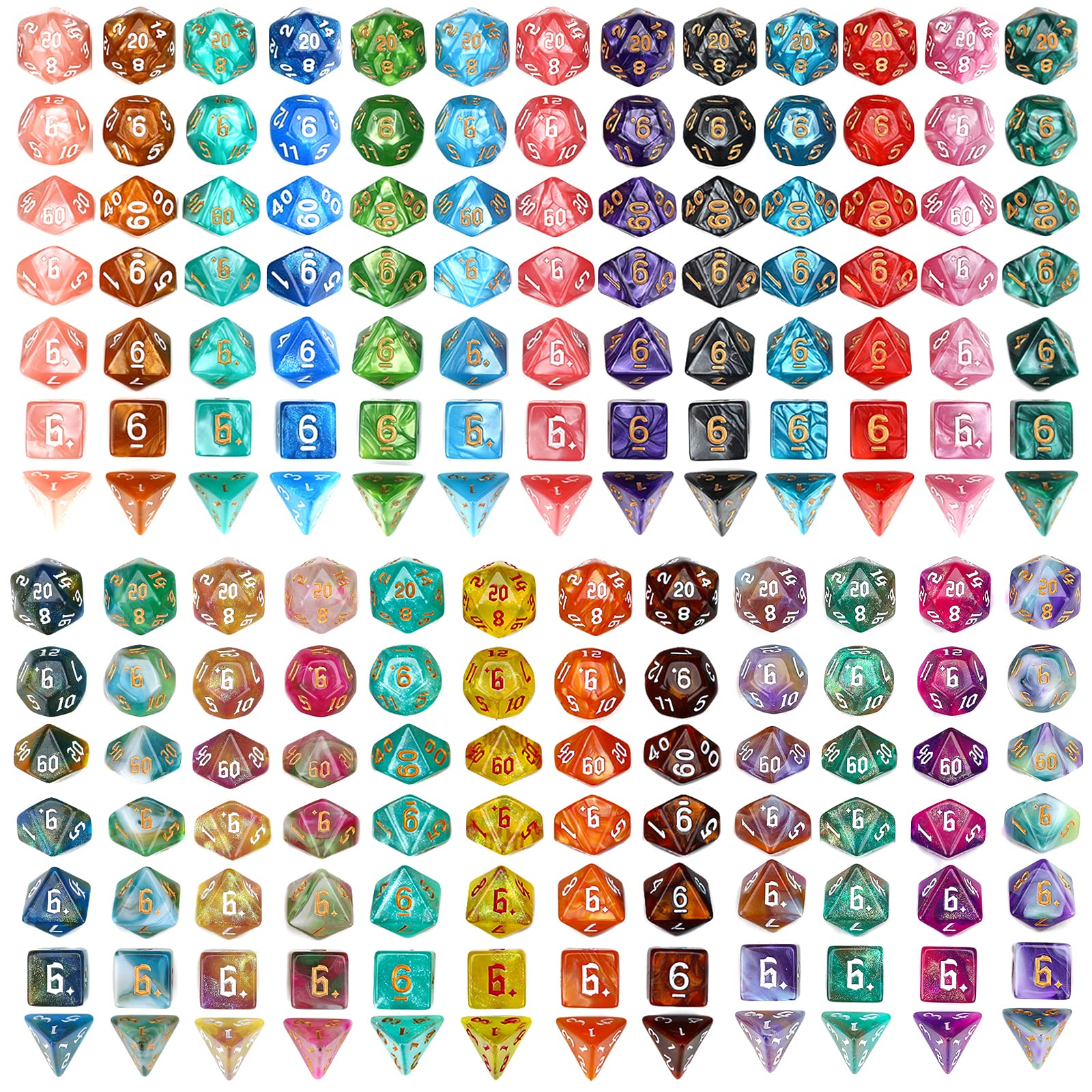 Surhugvy DND Dice Set, 25 X 7 (175 Pieces) Polyhedral D&D Dice Set Three-Color, Two-Color and Monochrome Dice for Dungeons and Dragons with 1 Black Bags