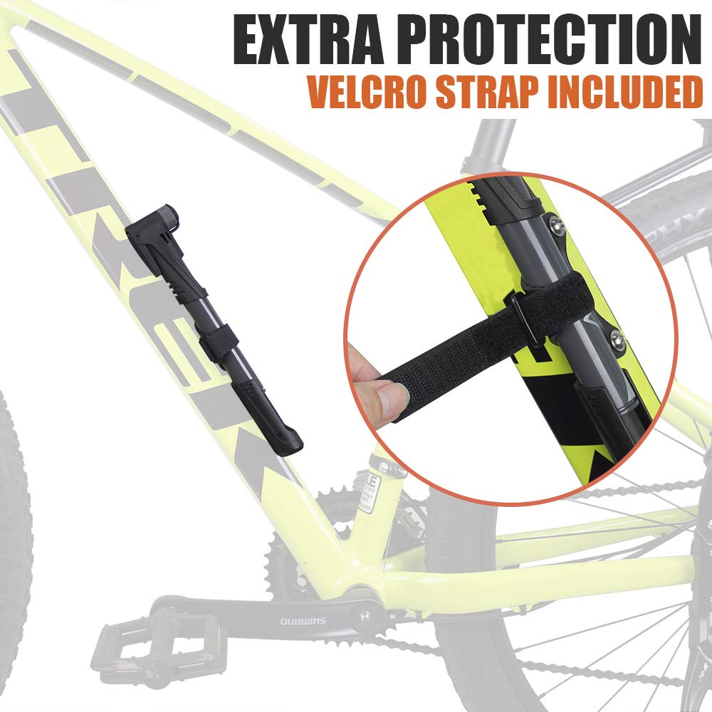 BV Mini Bike Pump Portable Frame Pump, 120PSI High Pressure - Smart Valve Fits Presta & Schrader