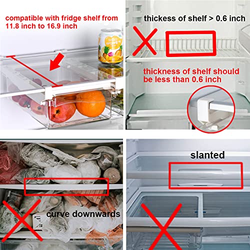 LALASTAR Fridge Drawer Organizer & Egg Holder For Refrigerator, Set of 2, Pull Out Refrigerator Storage Drawers for Fruits, Vegetable And Egg, Storage Containers Fit for Fridge Shelf Under 0.6"