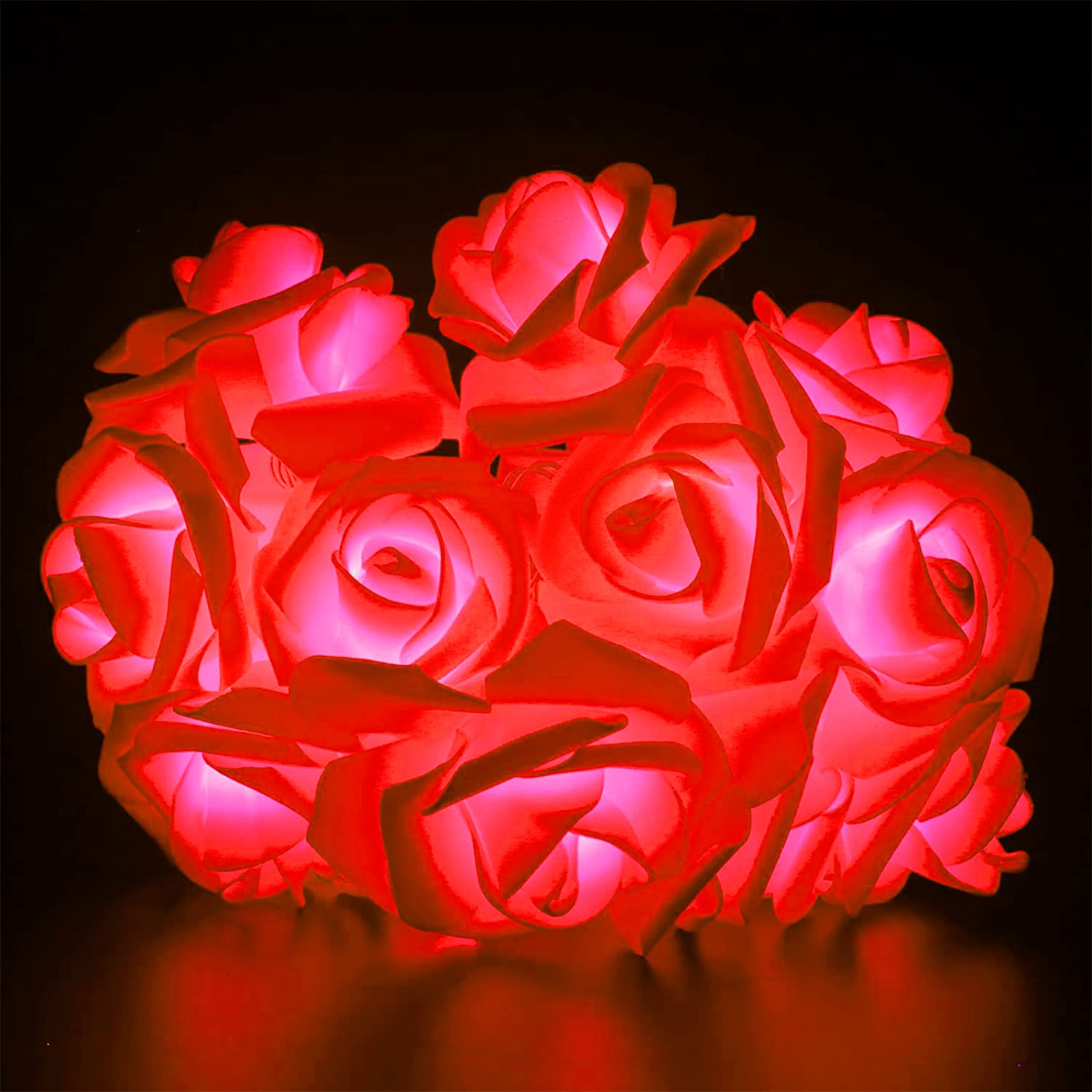 Yomiie Rose Flower String Lights Valentine's Day Decoration 6.6 ft 20 Rose Lamp Fairy String Lights, DIY Lights Decorations for Mother's Day Wedding Garden Party Decoration - Red