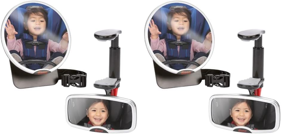 Diono Baby Car Mirror 4 Pack, Includes Safety Car Seat Mirror for Rear Facing Infant & See Me Too Rear View Baby Mirror Both Fully Adjustable with Wide Crystal Clear View, Shatterproof,