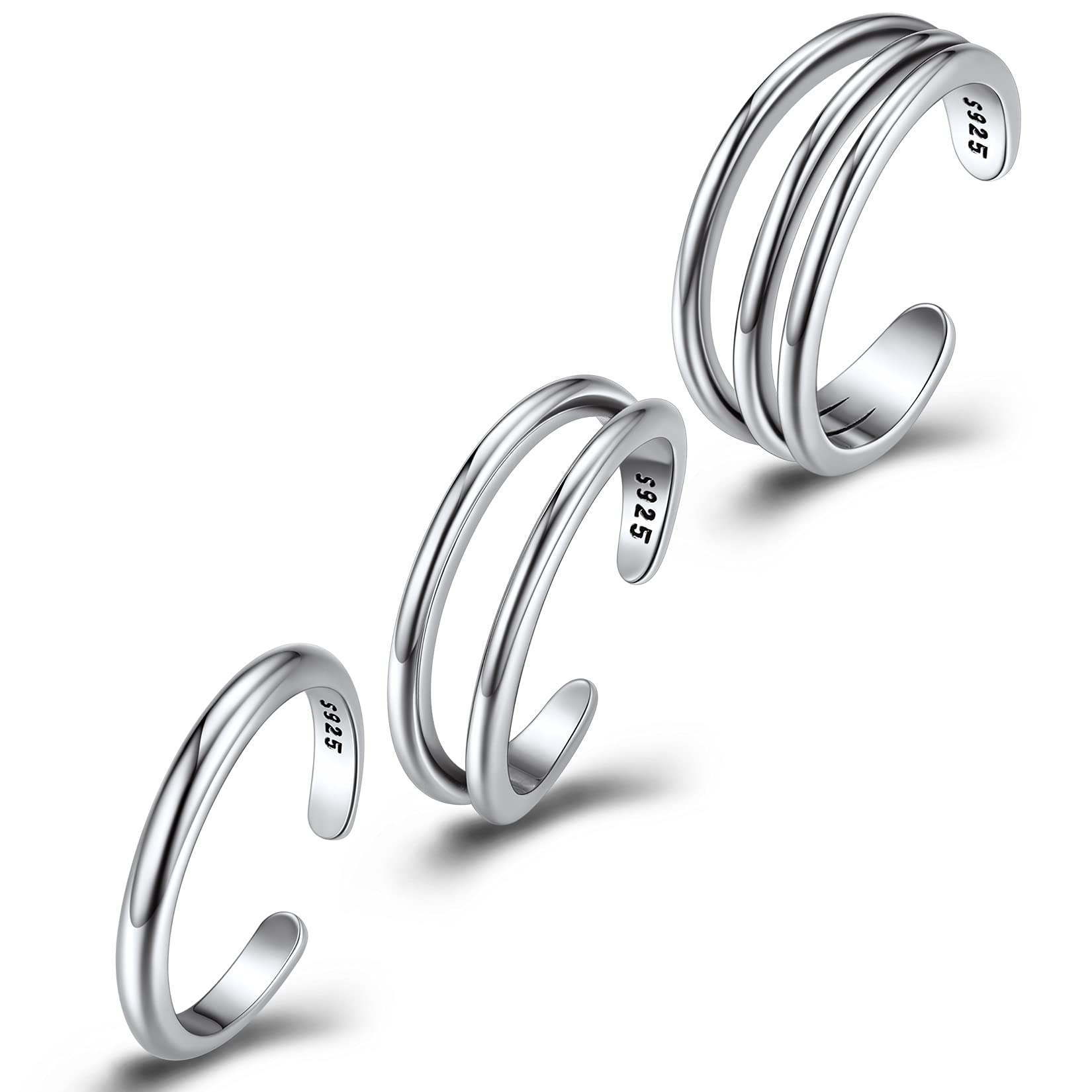 ChainsPro Silver Toe Rings Set for Women 3pcs Pinky Rings Foot Jewelry Sterling Silver Toe Ring