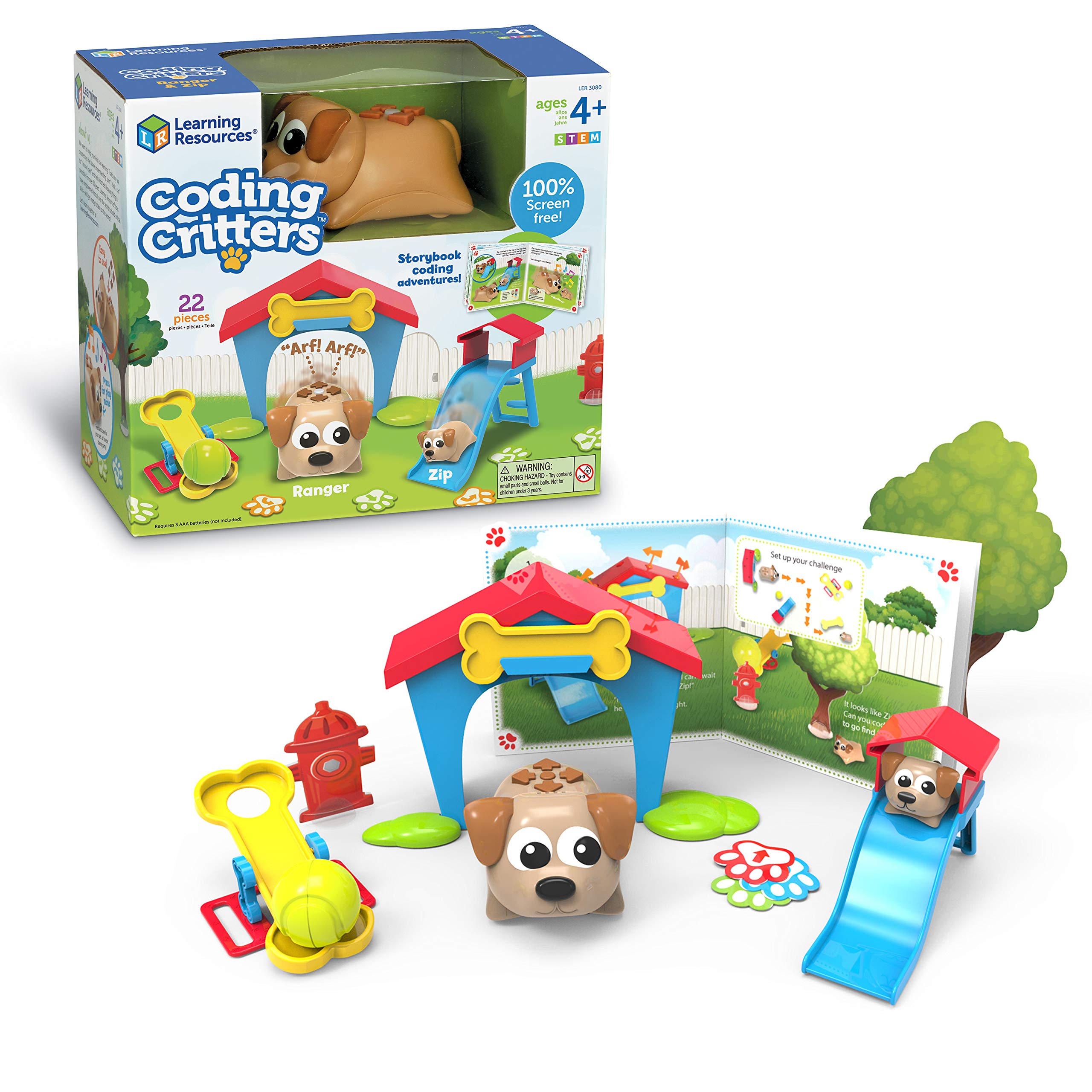 Learning Resources Coding Critters Ranger & Zip,22 Piece Set, Ages 4+, Screen-Free Early Coding Toy for Kids, Interactive STEM Coding Pet, Gifts for Boys and Girls
