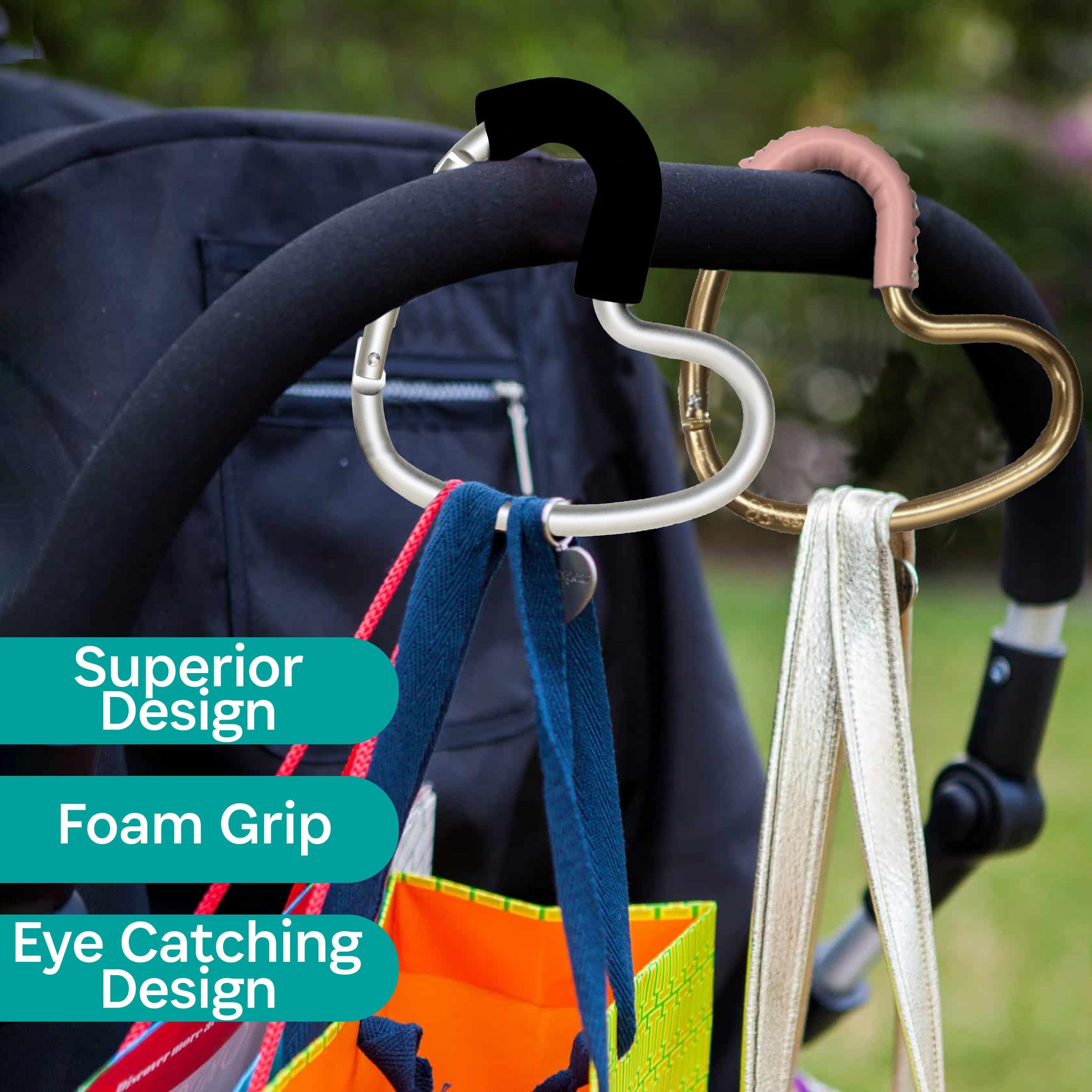 Buggygear - Buggy Star Hook The Perfect Way to Carry Your Baby Diaper Bag - Use The Hook On Your Stroller Handle Bars & Let The Hooks Do The Work - Hook Your Bags, Purse, & Bottles Star, Gold/Navy