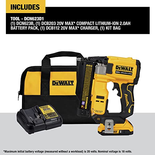 DEWALT ATOMIC Compact Series⢠20V MAX* Brushless Cordless 23 Ga. Pin Nailer Kit (DCN623D1)