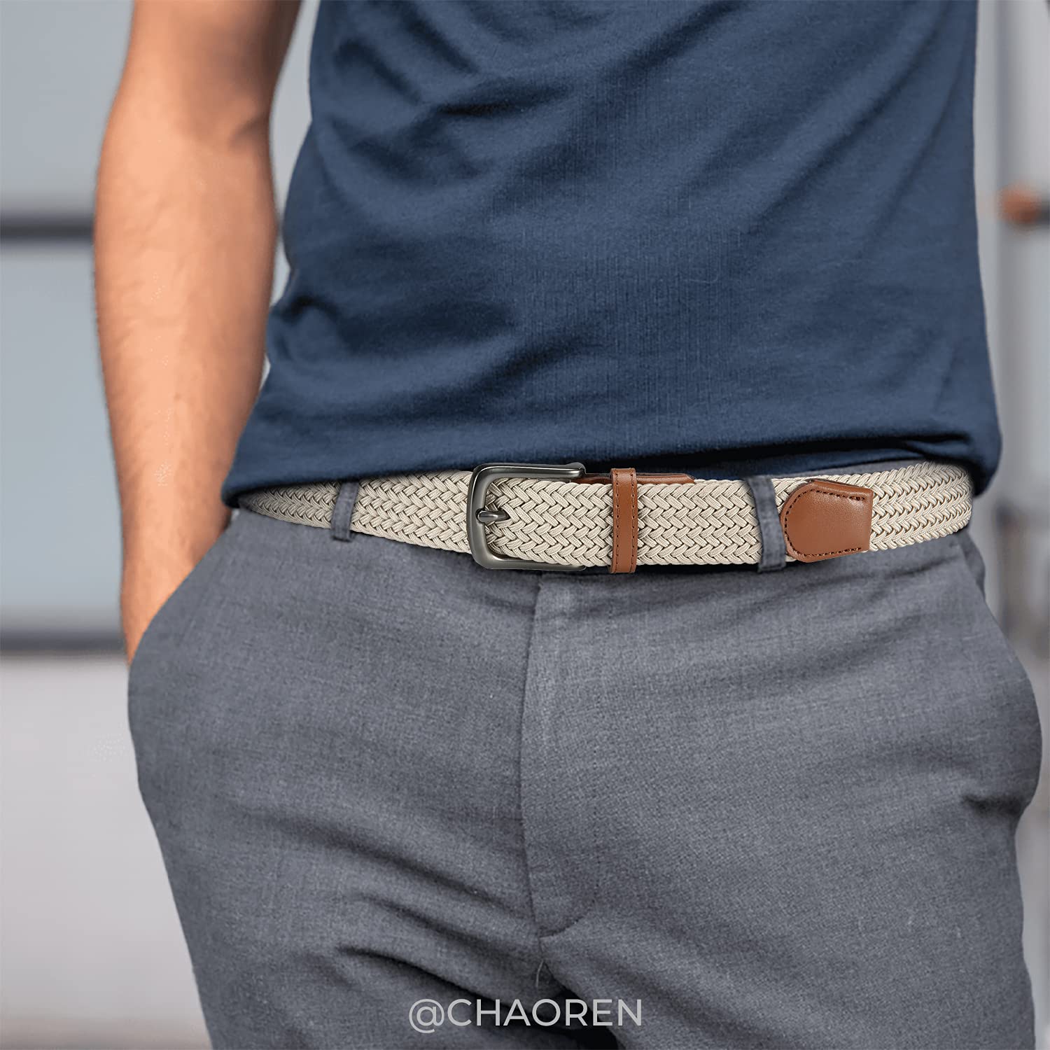 CHAOREN Mens belt - Braided Stretch Golf Belt for Men 1 3/8"- Gift for Golf Pants Casual Shorts Jeans