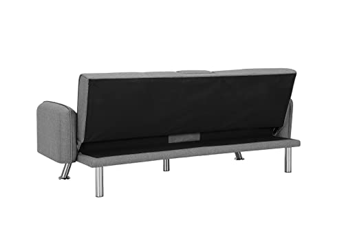 FULife Futon Sofa Convertible Sleeper Couch Bed Daybed Loveseat, Folding Recliner with 2 Cup Holders, Metal Legs, Removable Soft Pillow-Top Armrest for Living Room Small Place, Light Gray 66.1