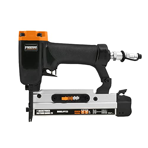 Freeman P4FNCB Pneumatic Finishing Nailer and Stapler Kit with Bag and Fasteners (4-Piece), Black with Orange