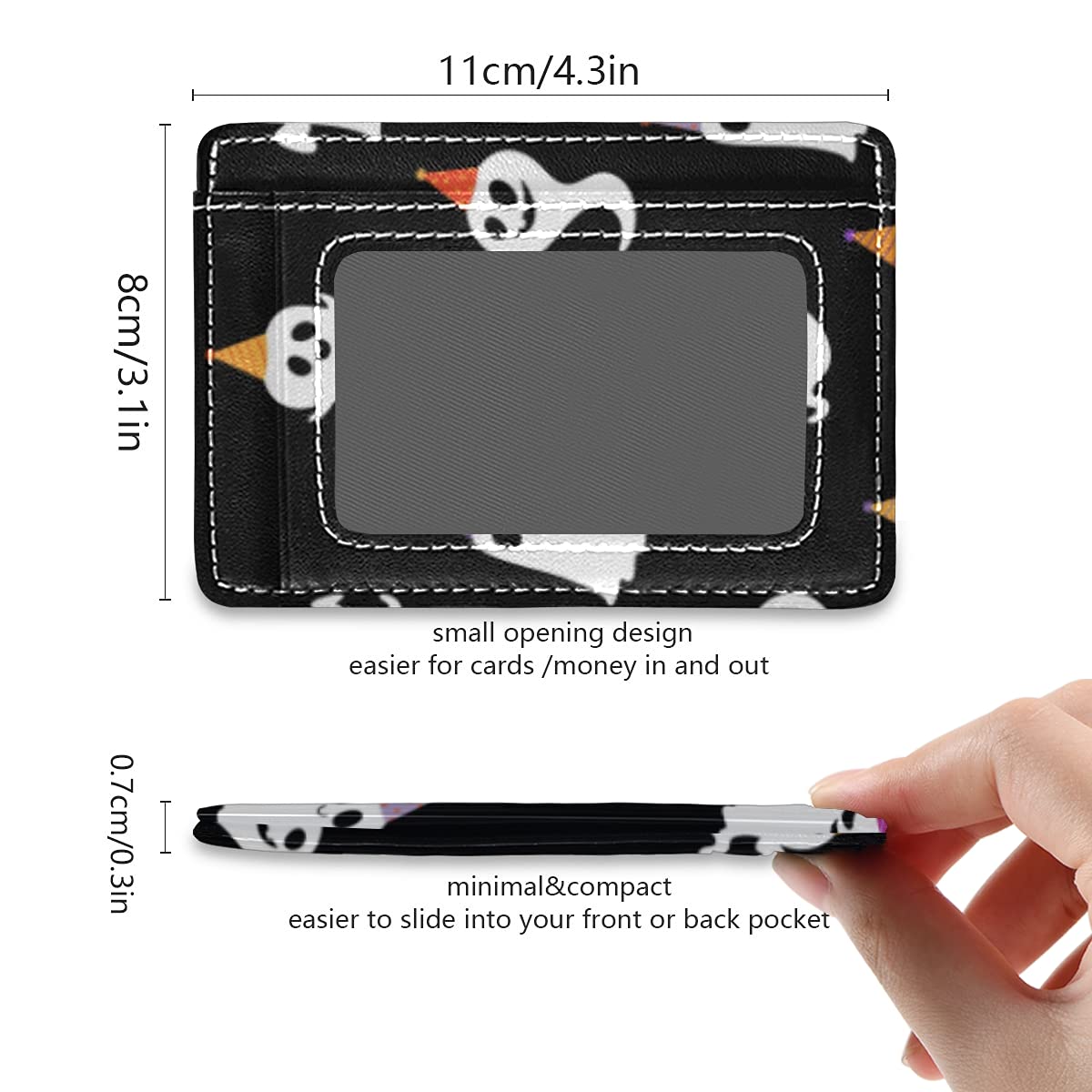 susiyo Cute And Scary Halloween Ghost Slim Minimalist Wallets Rfid Blocking Card Wallets PU Leather Front Pocket Wallets for Men and Women