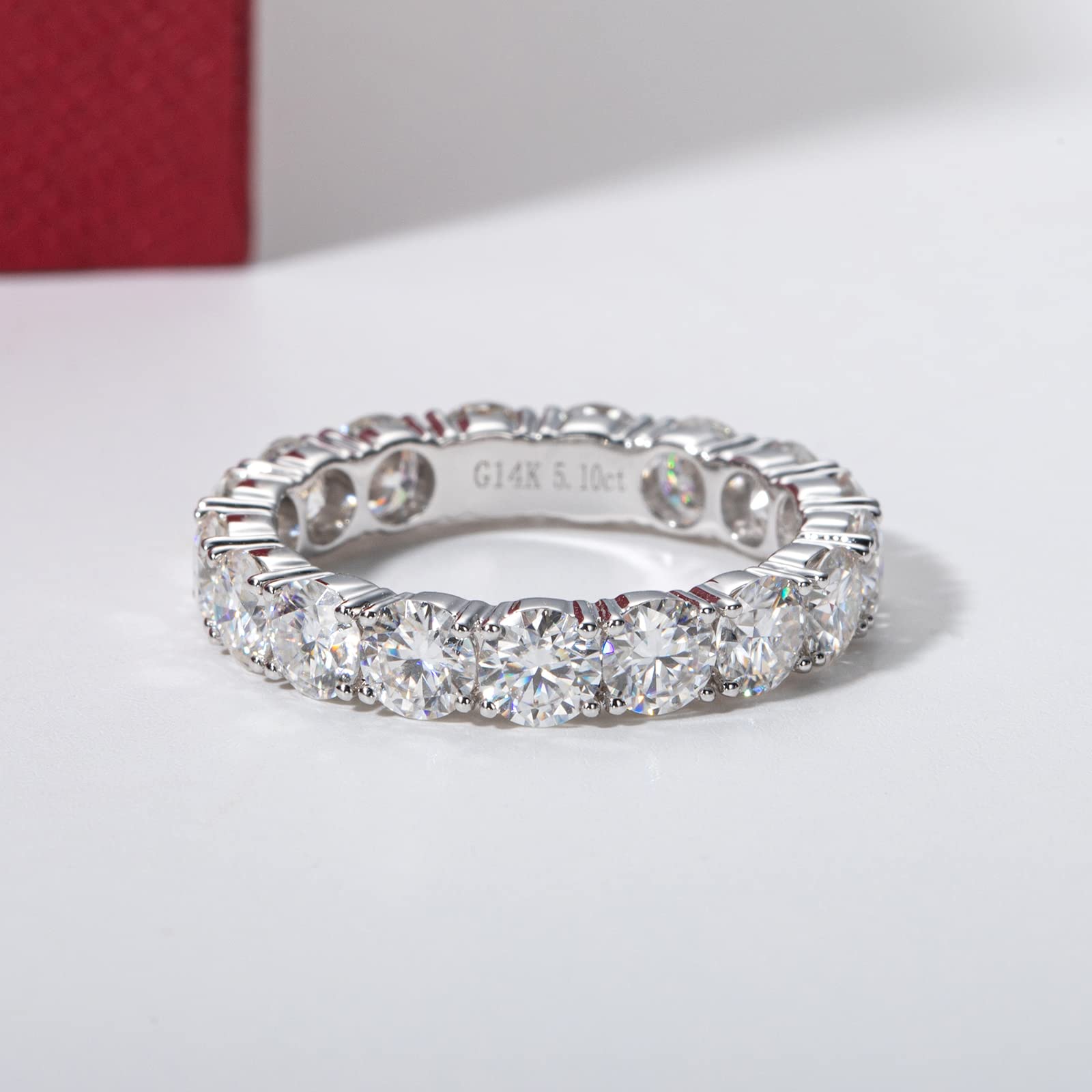 CADYNO Moissanite Eternity Ring, 5cttw D Color Lab Grown Created Diamond 14k Solid Real White Gold Eternity Wedding Band Ring for Women 8