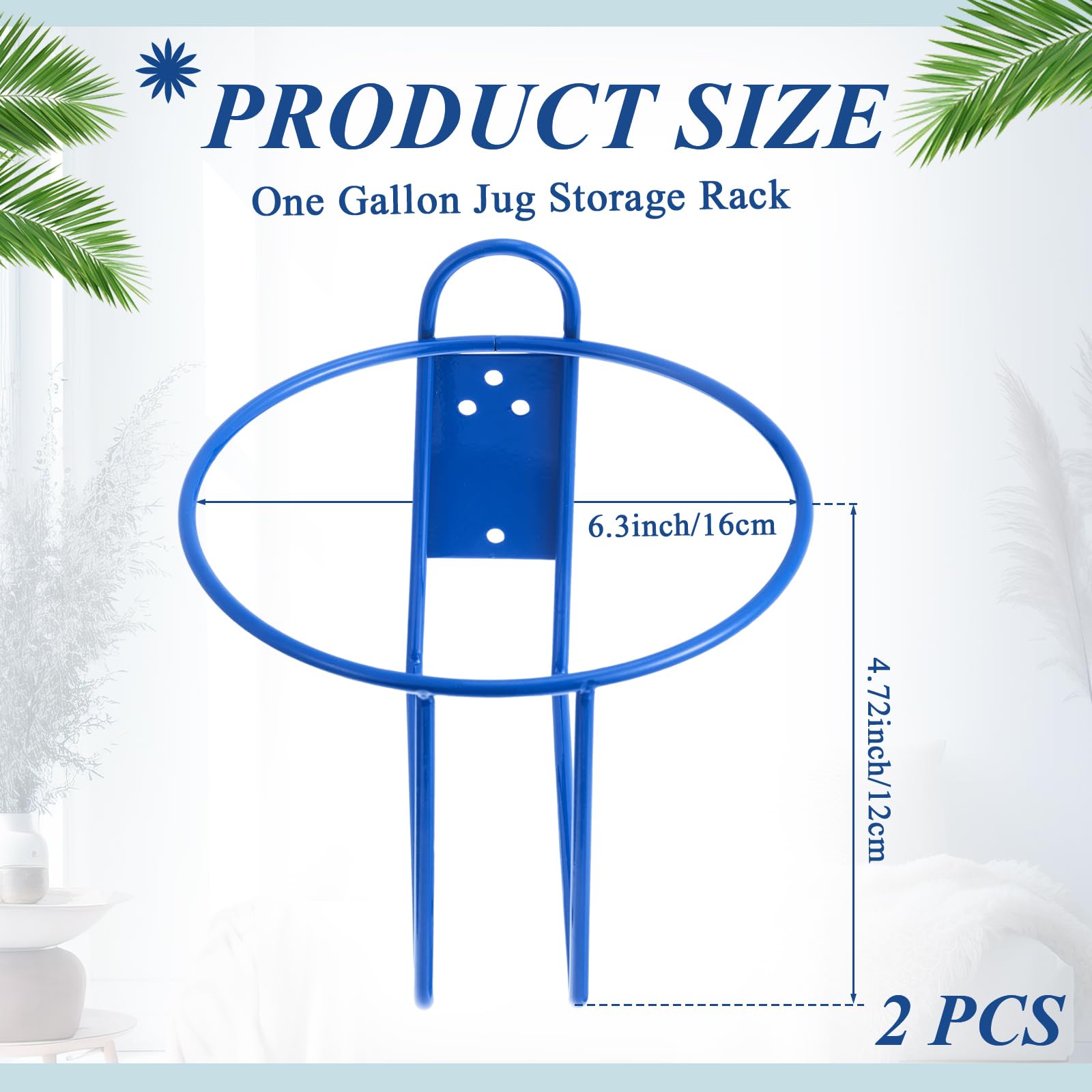 Hicarer 2 Pcs One Gallon Jug Storage Rack Wall Mounted Heavy Duty Steel Wall Rack for 1 Gallon Bottle Round Water Jug Rack Jug Holder with Hardware Hand Sanitizer 6-3/4" W x 5" H x 6-1/2" D (Blue)