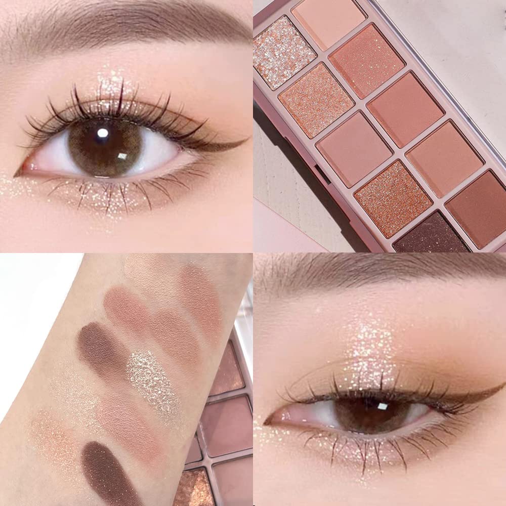 Erinde 10 Color Eyeshadow Palette Makeup - Matte Shimmer Glitter Eye Shadow, Ultra-Blendable, High Pigmented, Naturing-Looking, Neutral Nude Eyeshadow Palette with Professional Brush, Maple Leaf Brown