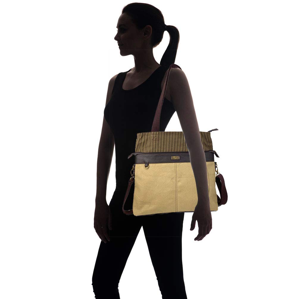 CHALA Canvas Convertible Stripe Work Tote with Chala Key-Fob in Light Olive (Poodle Coin Purse)