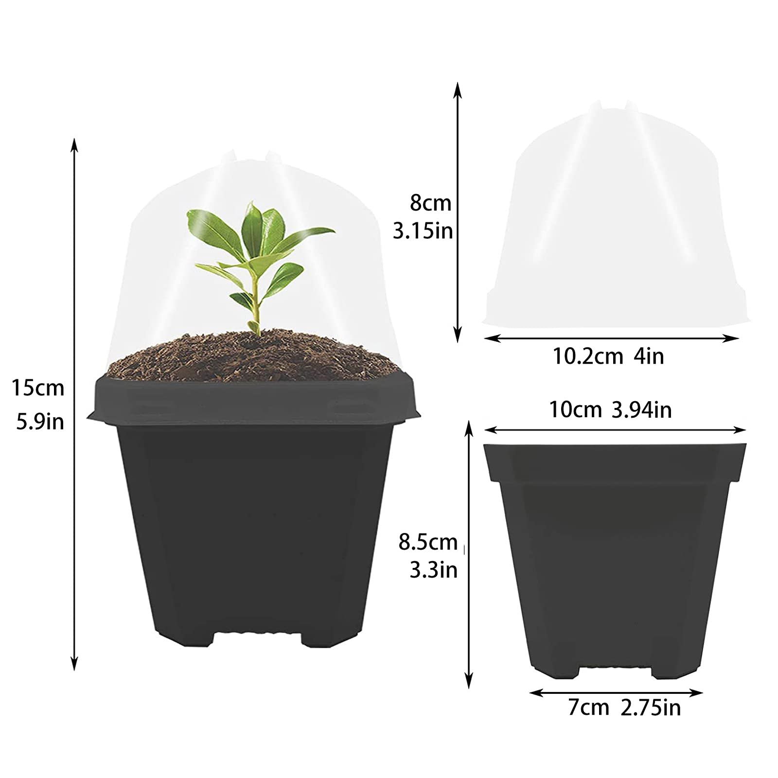 Brave Tour 10 Sets 4 inch Plant Nursery Pots with Humidity Dome, Planting Pots Seedling Trays with Plastic Dome,Plant Container Cups with Vented Domes and Drain Holes