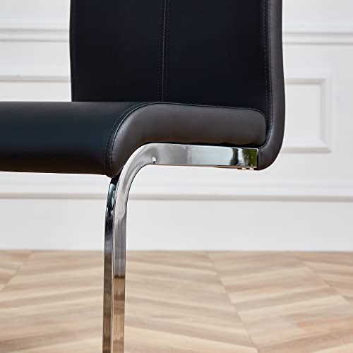 nikxun Modern Dining Chairs Set of 4 pcs Armless Side Chairs with Sturdy Metal Legs,PU Leather Padded Seat High Back for Living Kitchen Dining Room Office Waiting Room,Leisure,Wedding (Black+PU)