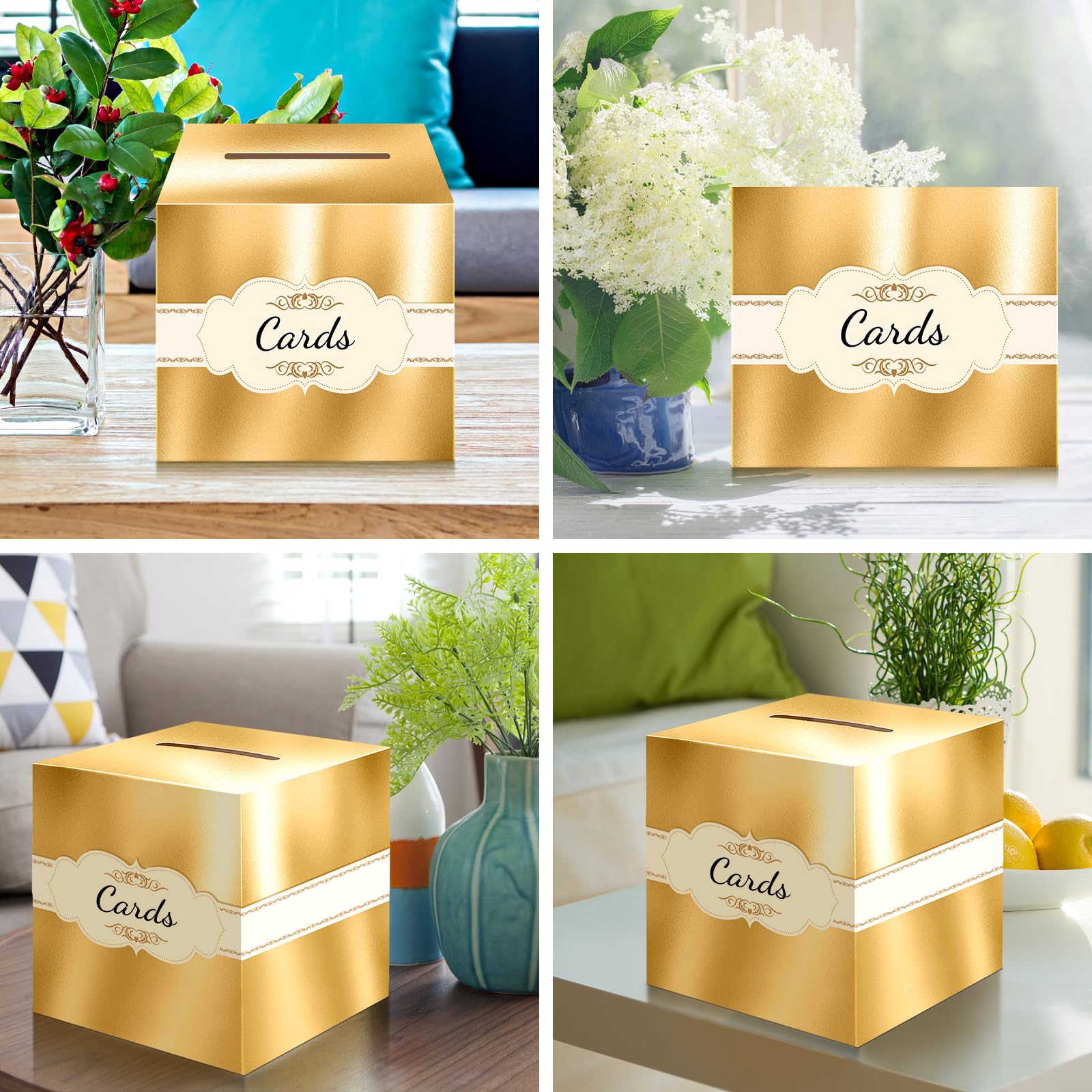 JC HUMMINGBIRD Cards Ribbon Sign Gold Shiny Metallic 10β In. x 10β In. Foldable Box with Slit, Weddings, Birthday, Donations, Gift Cards, Celebratory Cards, Devotionals