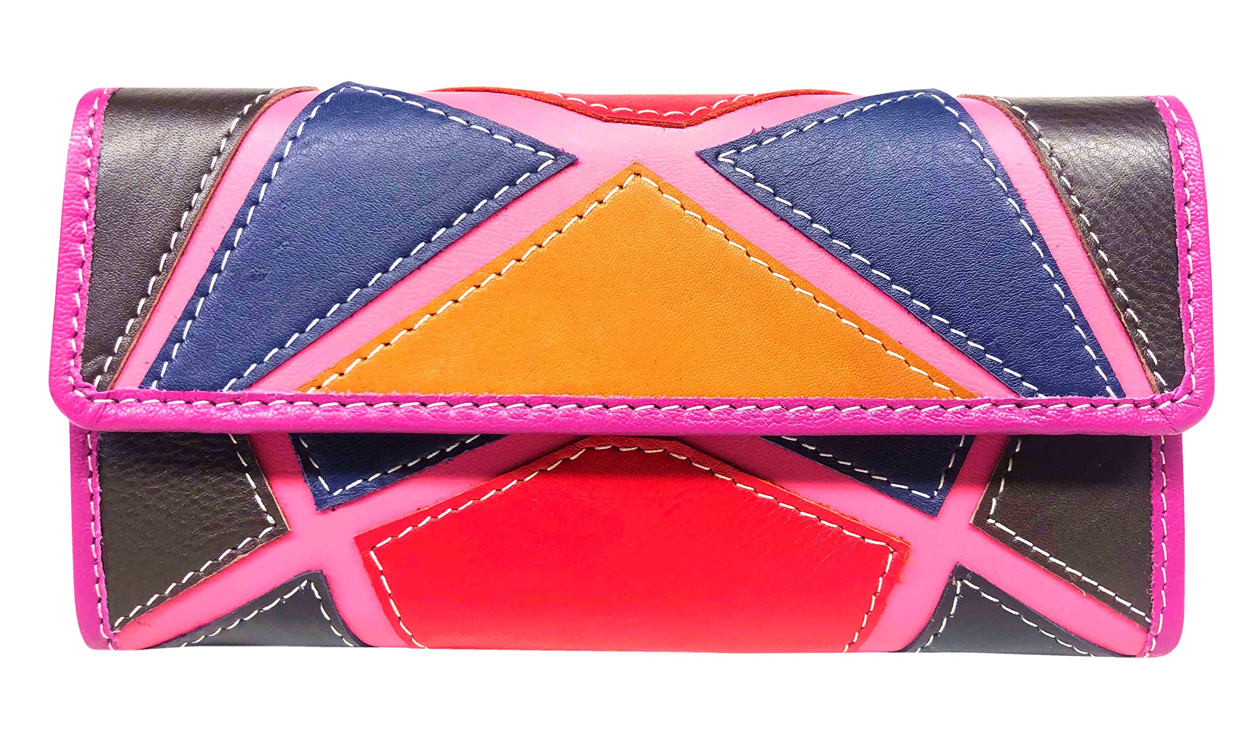 Leather Book® RFID LW-1807 Love Angles Ladies Clutch | 7” wide and Slim Ladies Wallet | 6 Card Slots | 3 card window | Three slides pockets | Malty Color Real Leather