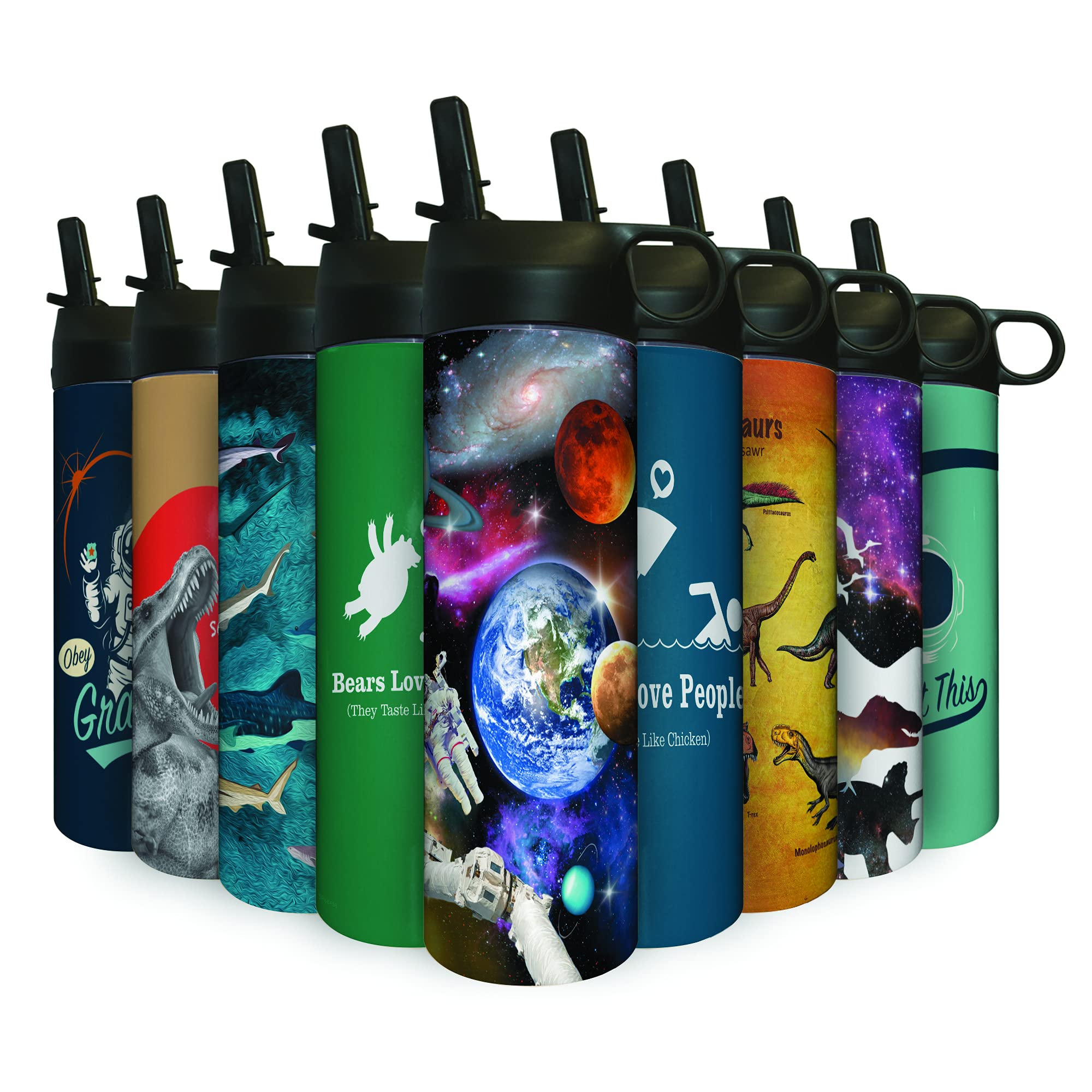 CoasterStone Tumbler, 17 oz, Outer Space Double Insulated Stainless Steel Water Bottle with Spill Proof Collapsable Lid