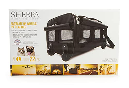 Sherpa Ultimate On Wheels Travel Pet Carrier, Airline Approved & Guaranteed On Board - Black, Large