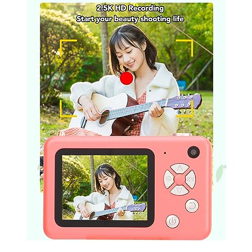 Compact Cute Dual Lens Digital Camera 2.5K HD Selfie Camera with 8 Times Zoom, Automatic Light Sensitivity, Perfect for Students (Pink)