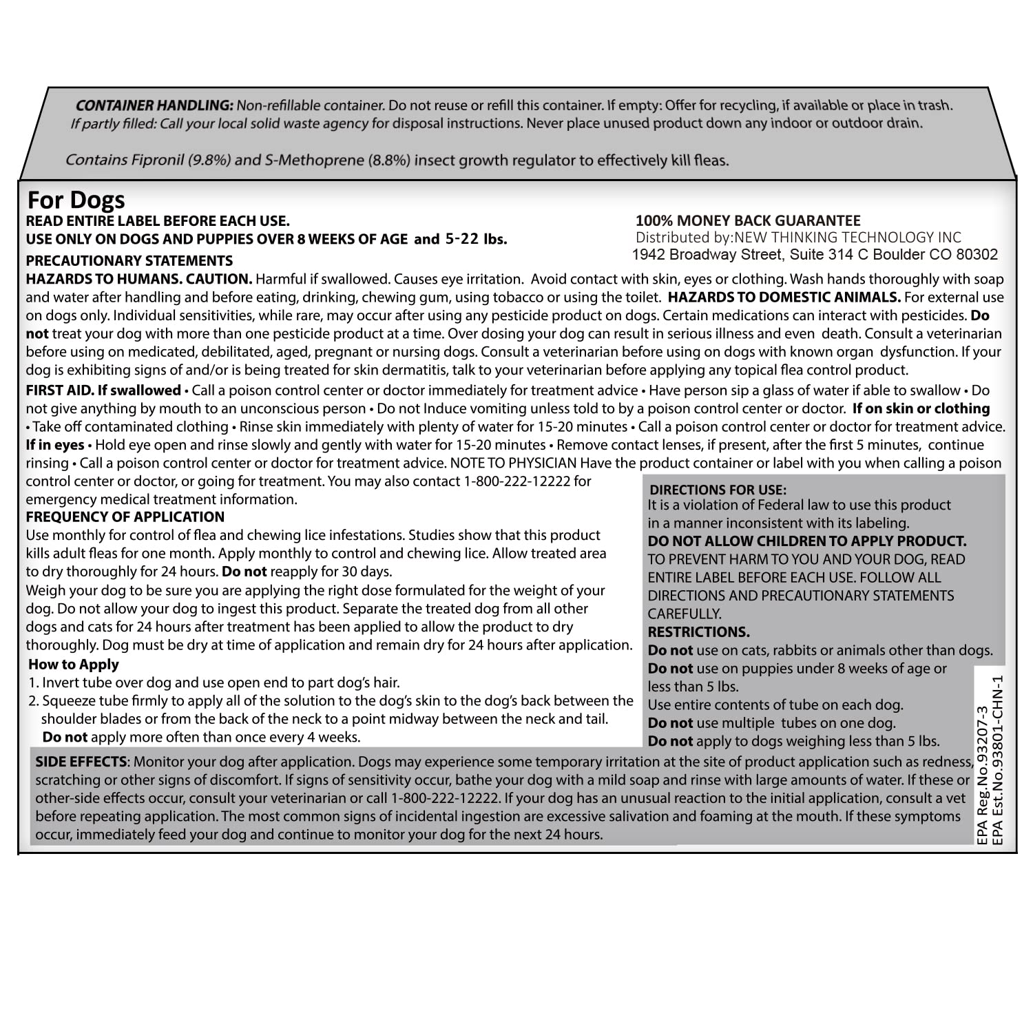 Flea and Tick Prevention for Dogs, Small Dog Flea & Tick Control with Fipronil, Long-Lasting and Fast-Acting Topical Flea & Tick Treatment Drops for Puppies, 5 to 22 lbs, 3 Doses