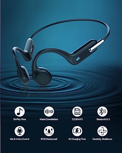 HIFI WALKER Bone Conduction Headphones IPX8 Waterproof MP3 Player for Swimming, Underwater Music Player 32GB, Open-Ear Wireless Bluetooth 5.3 Earbuds with Mic for Running, Cycling, Swimming