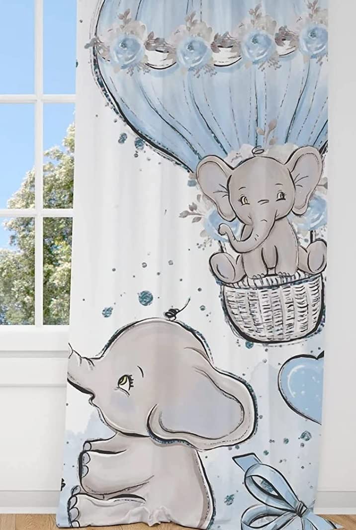 Cute Elephants and Balloons Baby Boy Room Curtains Nursery Curtains Window Curtains (Pair of - 28" x 84")