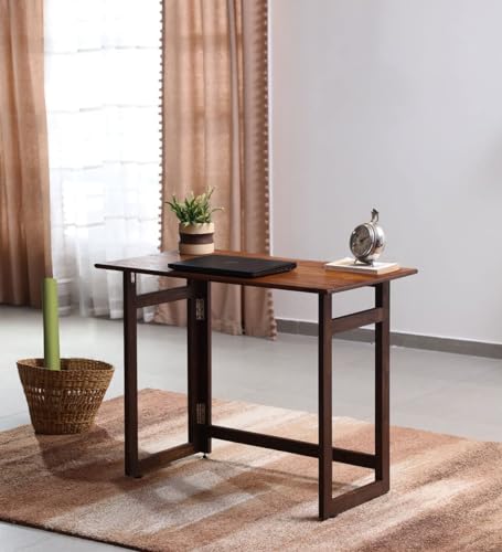 Dawn Riser Solid Wood Folding Table Desk, Writing, Laptop, PC, Space Saving, Easy Storage, Sleek Design, DIY Home Office Desk, Small Spaces Walnut Color