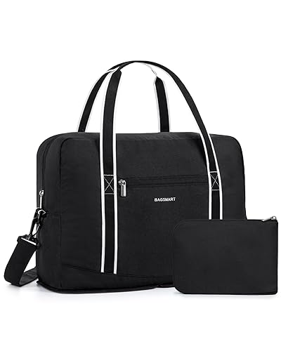 For Spirit Airlines Personal Item Bag 18x14x8 BAGSMART Foldable Travel Duffel Bag Tote Weekend Overnight Bag Carry on Luggage for Women and Men(Black)