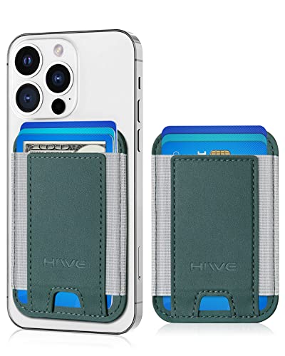 Phone Card Holder, Premium Leather Phone Wallet Stick On, Strong Adhesive Cell Phone Pocket Credit Card Holder for Phone Compatible with iPhone, Samsung & Most Smartphones, Fit 7 Cards, Green, 1 Pack