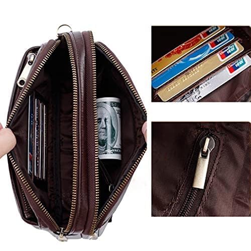 Leather Clutch Bag Wrist Purse for Men Women Business Organizer Wristlet Strap Pouch Coin Money Case Wallet Handbag Cell Phone Holder Daypack