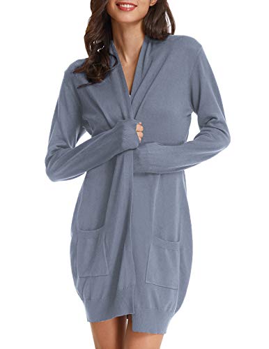 GRACE KARIN Plus Size Long Open Front Cardigans Sweaters for Women(3XL,Grey Blue)