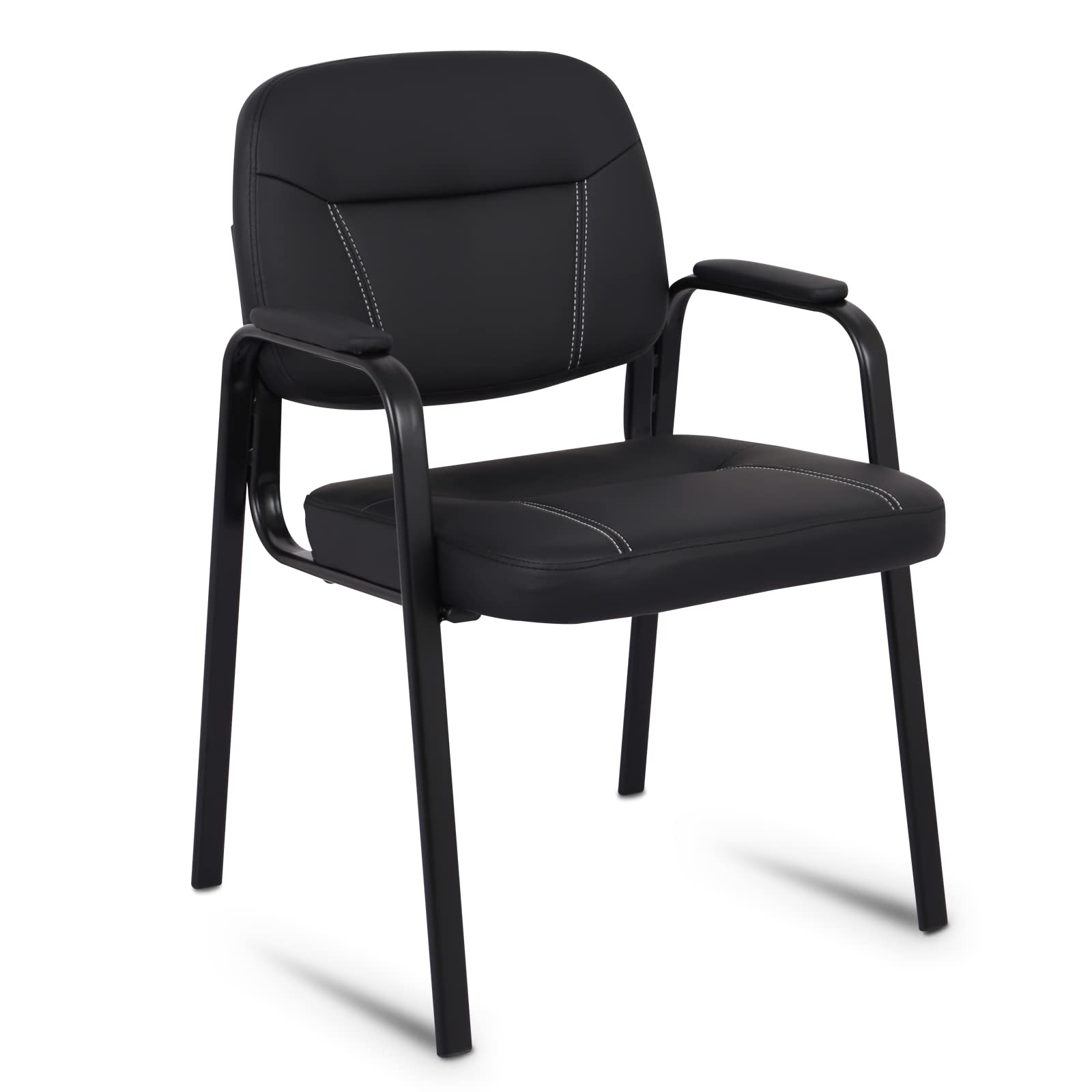 CLATINA Reception Chair with Sled Base and Bonded Leather Padded Armrests, Modern Style Guest Chair for Office Meeting Waiting Room Conference Desk, Brown (1 Pack)