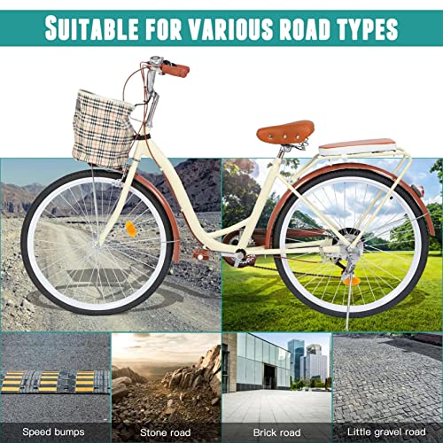 Cheim Beach Cruiser Bike, 26 Inch Urban Men Women's Cruiser Bicycle, Commuter Bicycle, Multiple Colors (Beige)