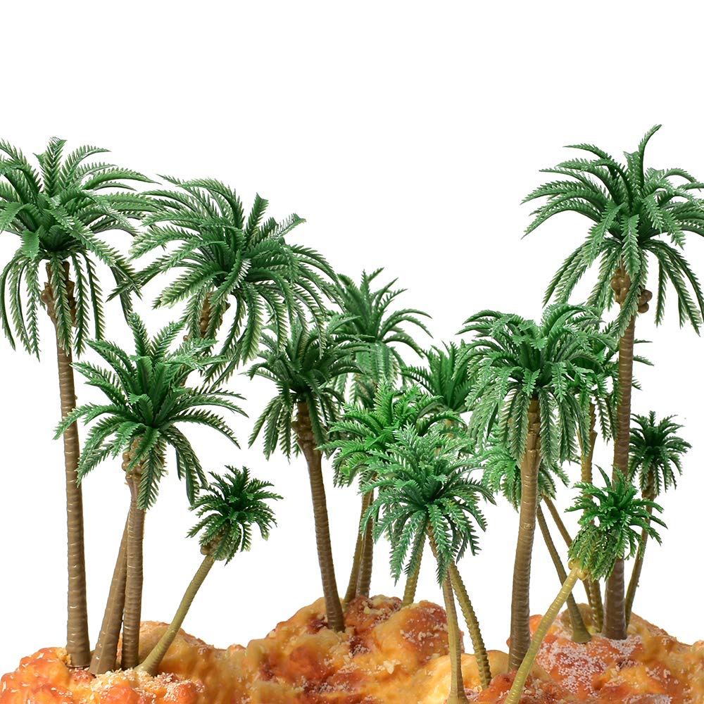 HUIANER Palm Tree Model Trees, Miniature Palm Trees Mixed 5 Size Fake Plastic Trees with No Stands for DIY Scenery Landscape Cake Decoration(18PCS 3.1" - 6.3")