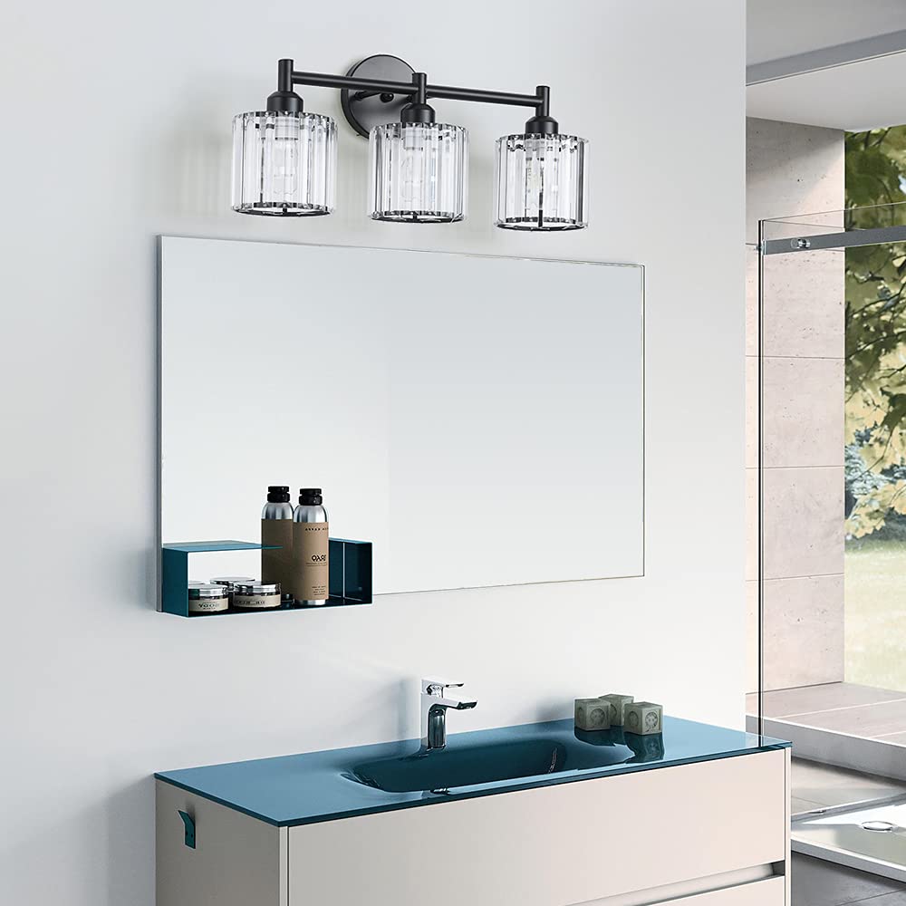 CAFULAM Modern Black Bathroom Vanity Lights 3-Lights Modern Vintage Vanity Lighting Fixtures Over Mirror Modern Vanity Lights for Bathroom