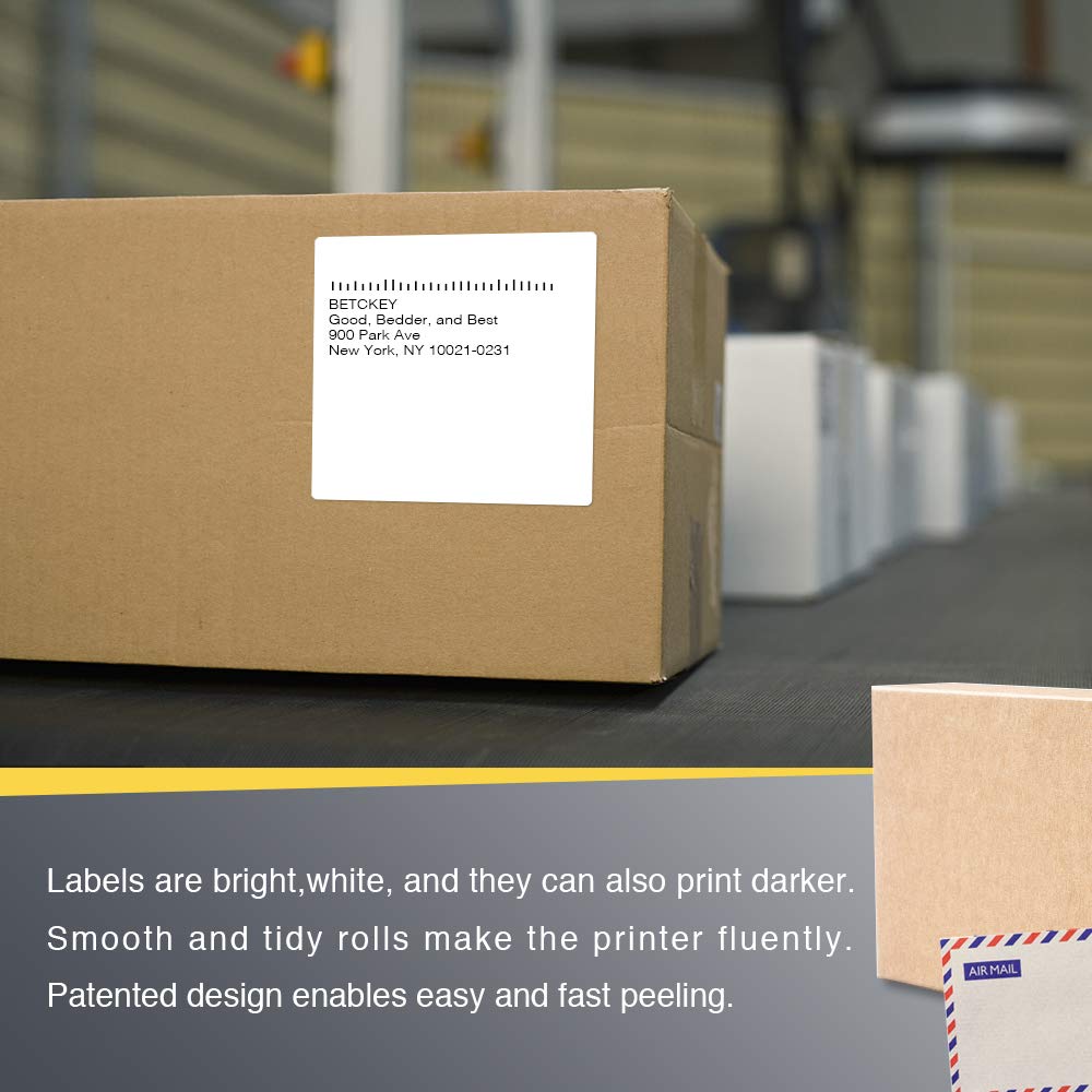 BETCKEY - 4" x 4" (102 mm x 102 mm) Shipping & Large Square Labels Compatible with Zebra & Rollo Label Printer,Premium Adhesive & Perforated [1 Rolls, 350 Labels]