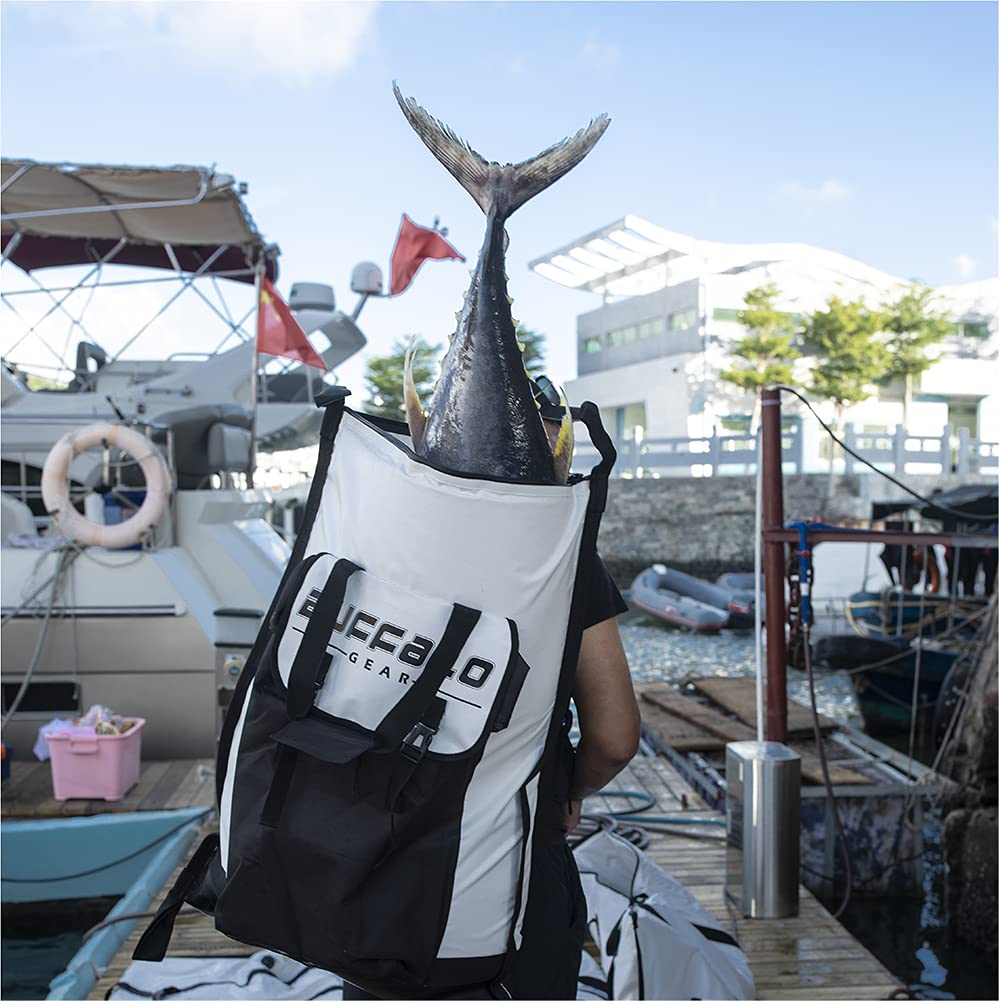 Buffalo Gear Insulated Fish Cooler Backpack Monster Leakproof Fish Kill Bag,Large Portable Waterproof Fish Bag,Keep ice-Cold More Than 24 Hours (20"x30" White)