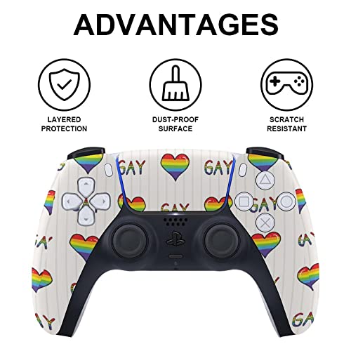 Cute Gay Heart with Text Full Protective Skin Cover Design Wrap Decal Sticker Compatible with PS5 Disk Version Console and Controller